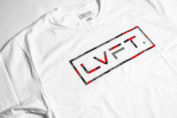 LVFT Box Logo Tee w/ Desert Camo Pattern - Live Fit. Apparel